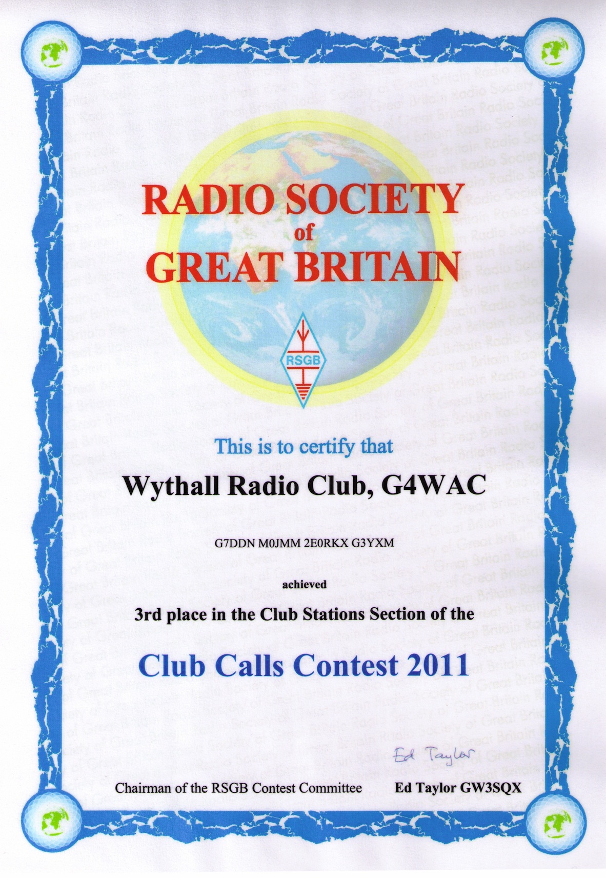 wythall radio club | Certificate